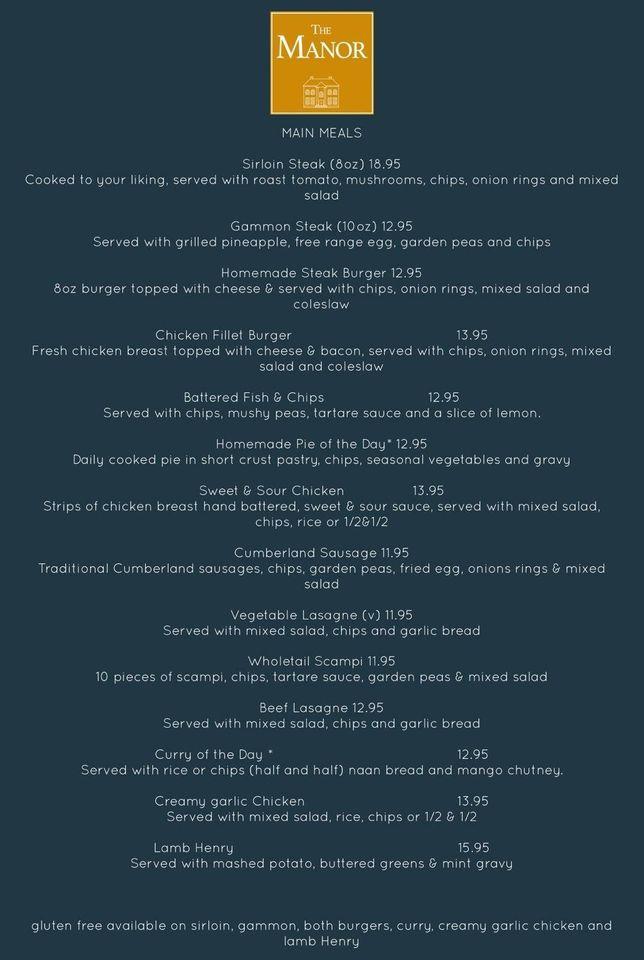 Menu at The Manor Inn, St Bees pub & bar, Saint Bees