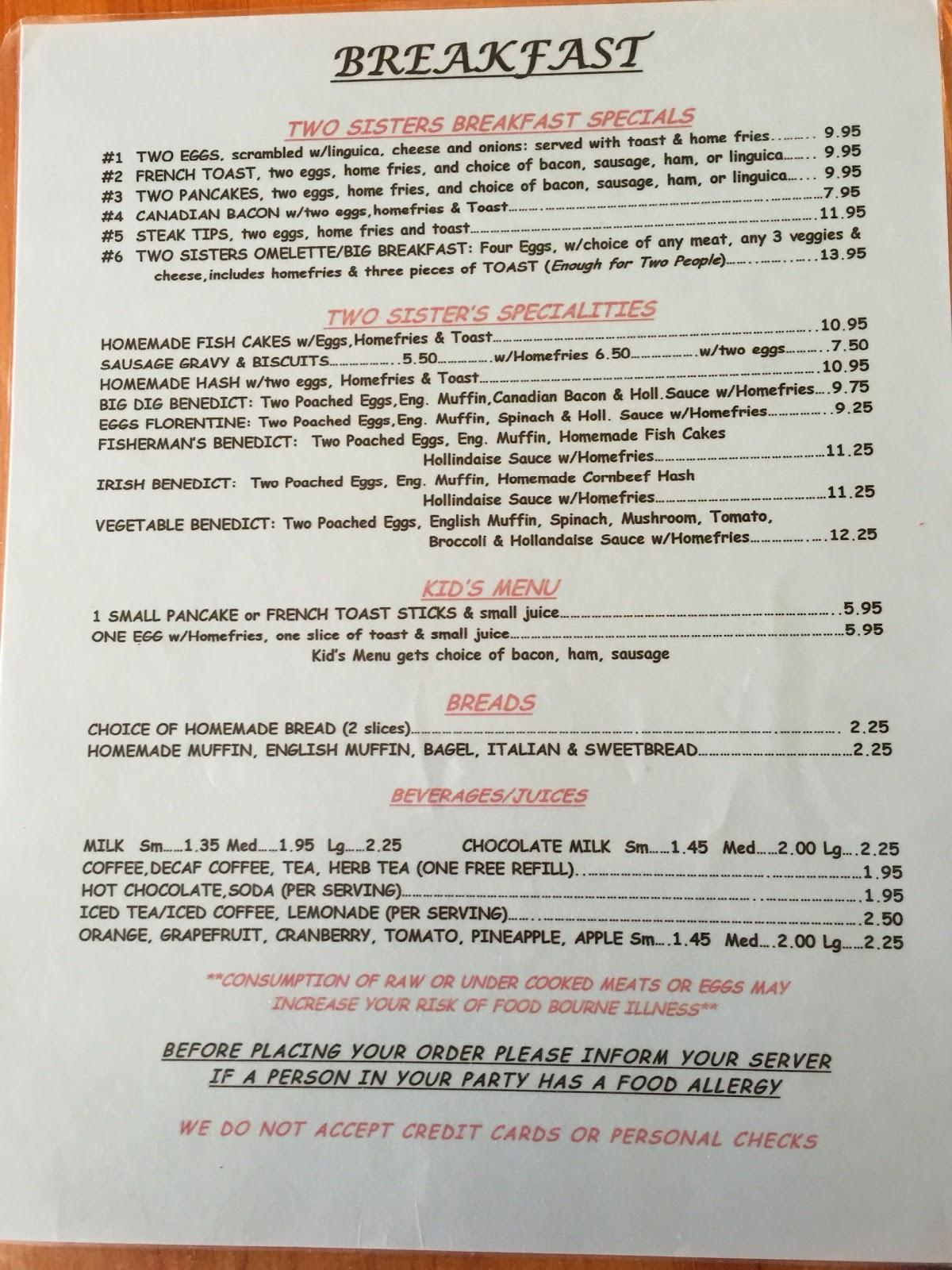 Menu at Two Sisters Coffee Shop restaurant, Gloucester