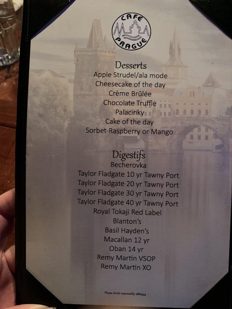 Menu at Cafe Prague, Morrison