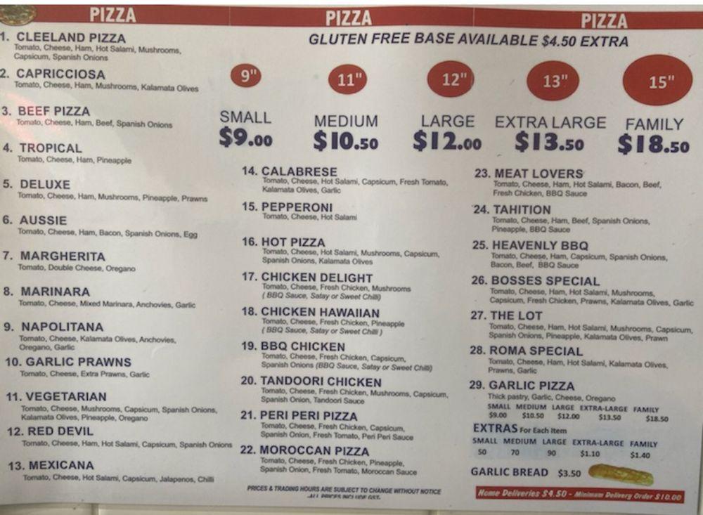 Menu at Cleeland Pizza House pizzeria, Dandenong