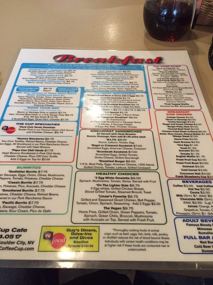 Menu at The Coffee Cup Cafe, Boulder City