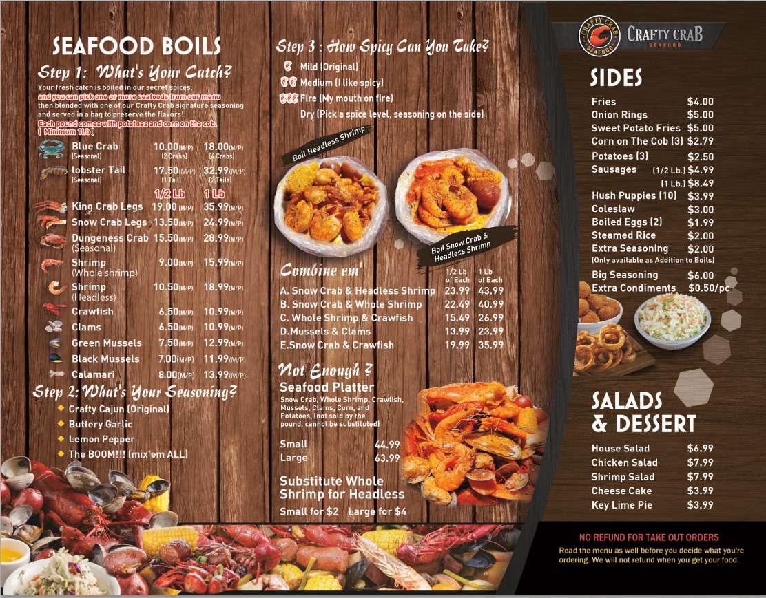 Menu at Crafty Crab Seafood Restaurant, Indianapolis