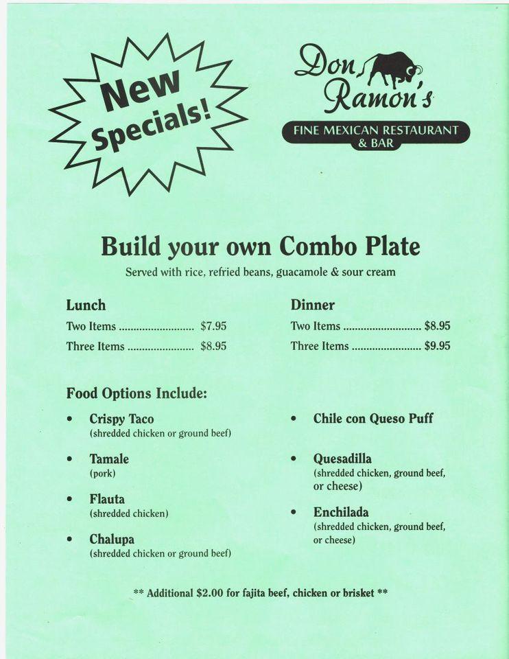 Menu at Don Ramon’s Mexican restaurant, Houston, Farm to Market 1960 Rd ...