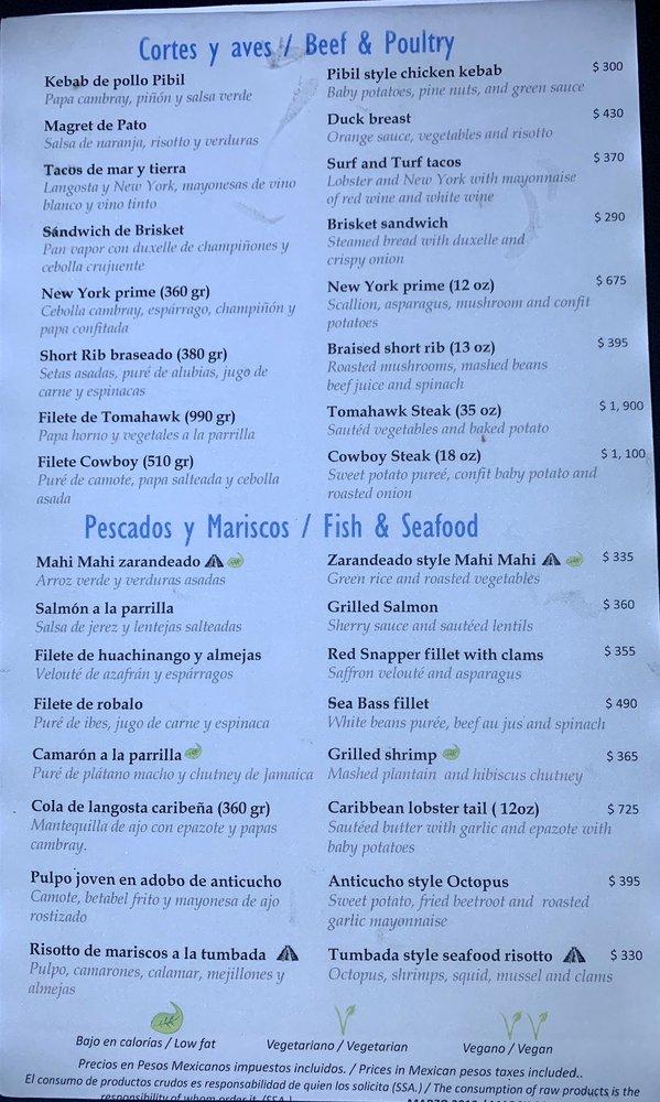 Menu at Faro Blanco restaurant, San Miguel de Cozumel, Carrretera ...