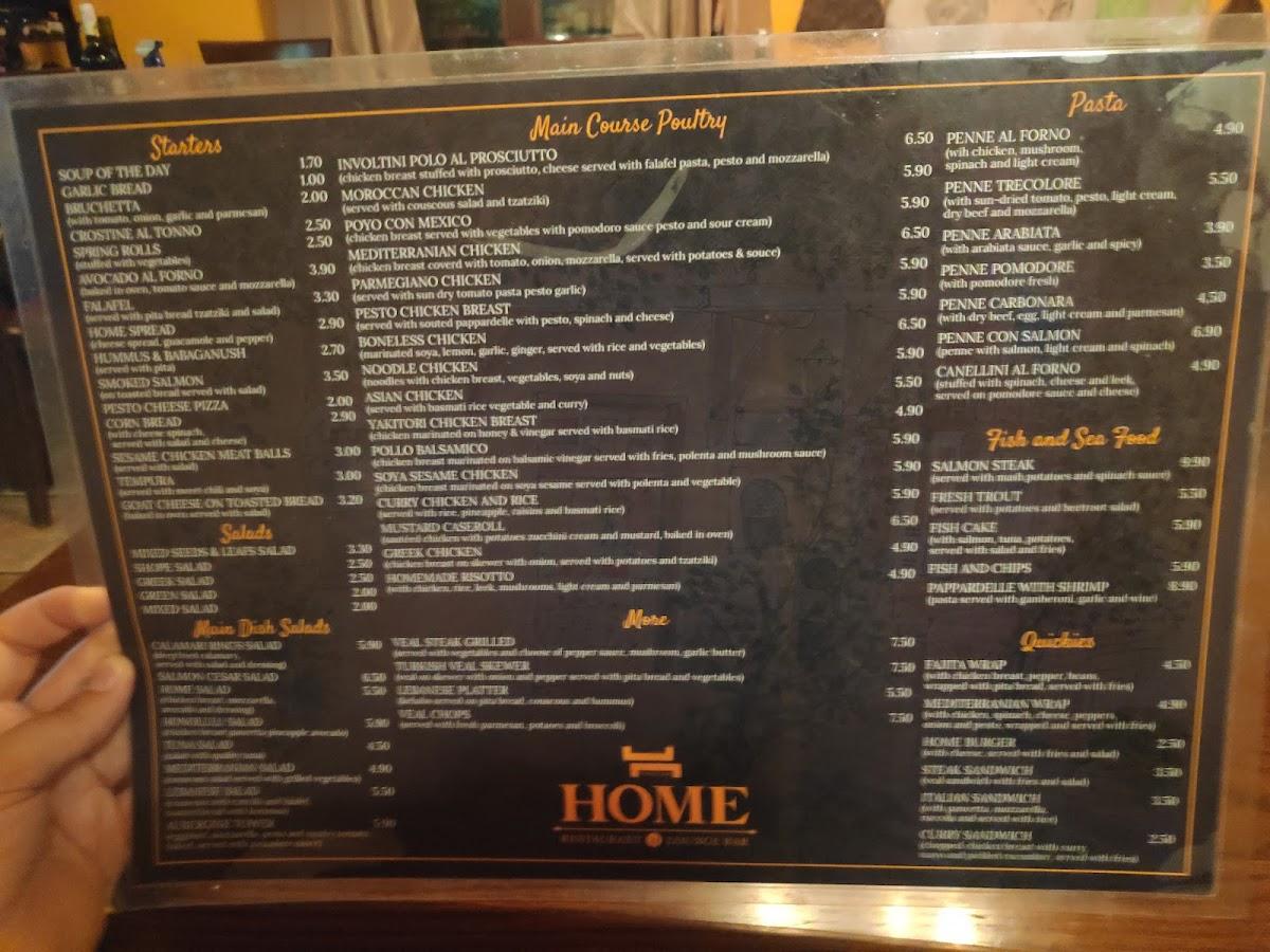 Speisekarte von Home Restaurant & Lounge Bar, Priština