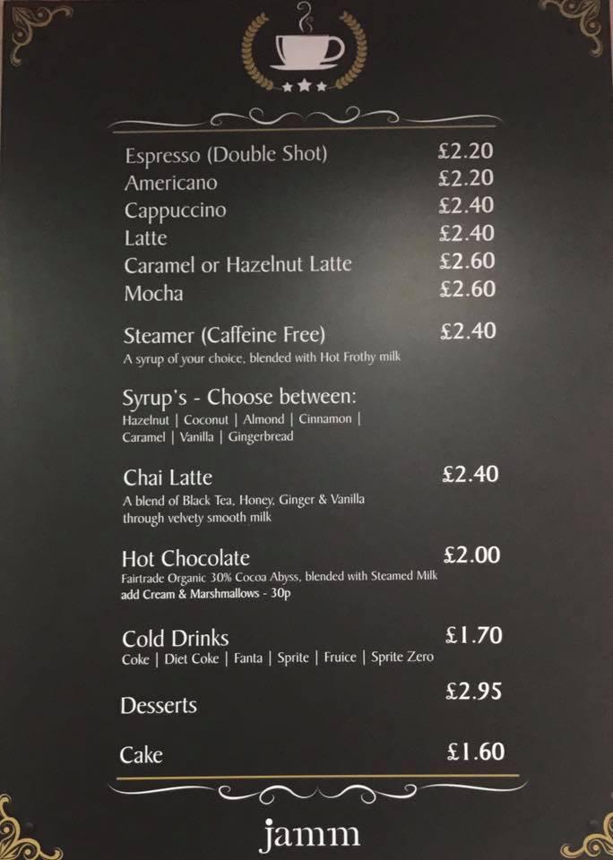 Menu at Jamm Erneside restaurant, England