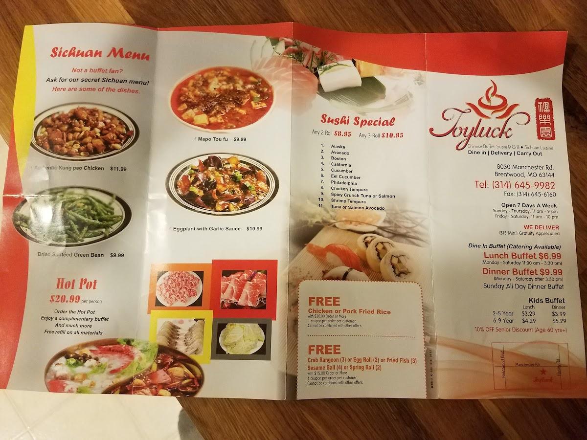 Menu at Joy Luck Chinese Buffet restaurant, Brentwood