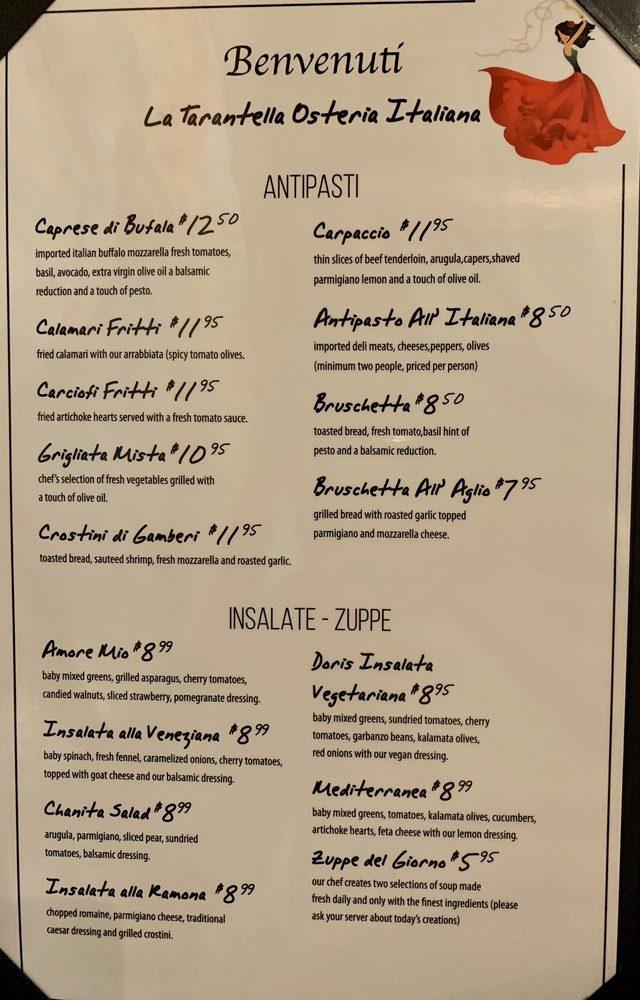 Menu at La Tarantella Osteria restaurant, Long Beach