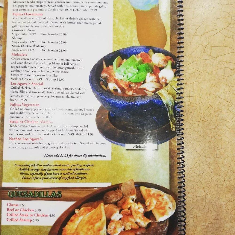 Menu at Los Agaves restaurant, White House