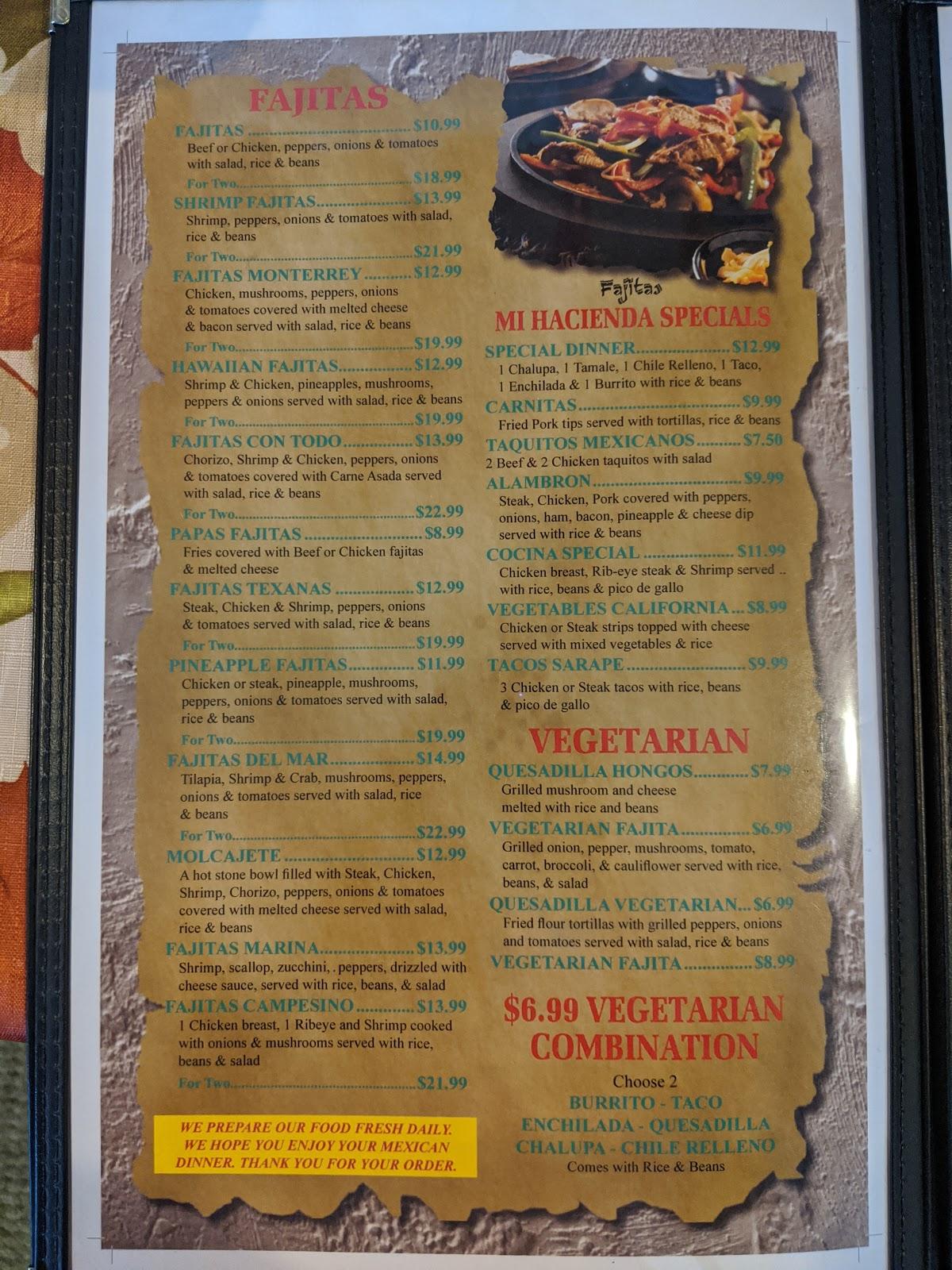 Menu at Mi Hacienda Mexican Restaurant Bar & Grill, Coeburn