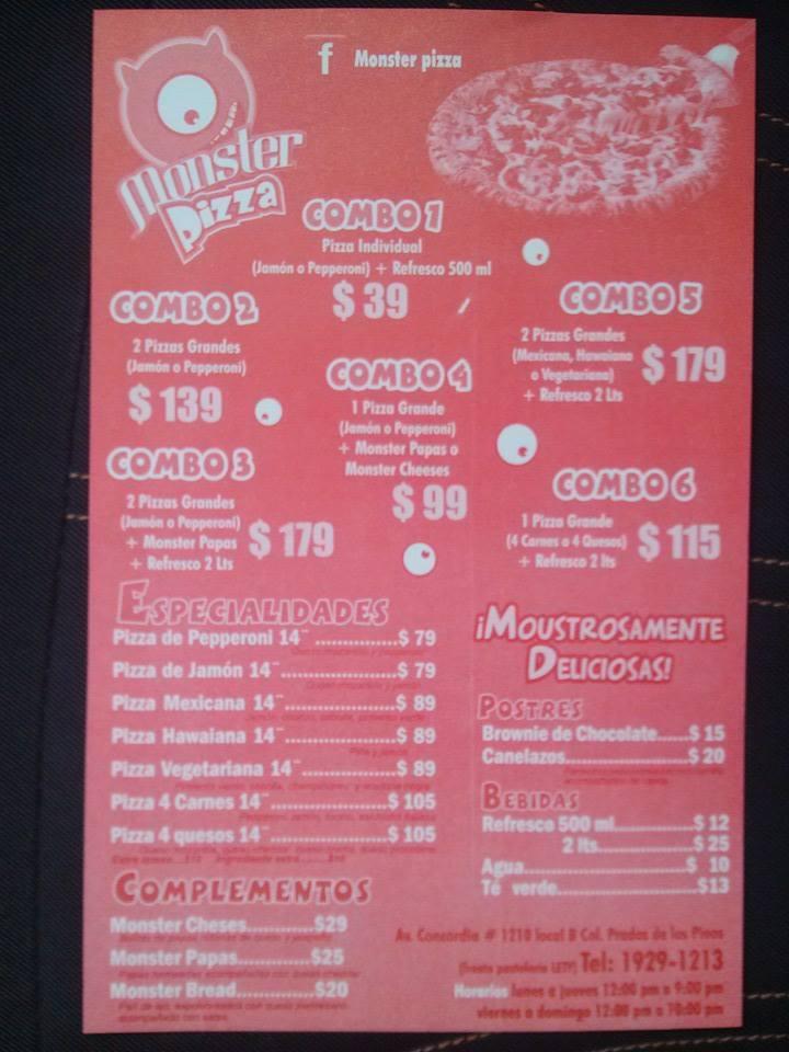 Menu at Monster Pizza restaurant, Ciudad Apodaca