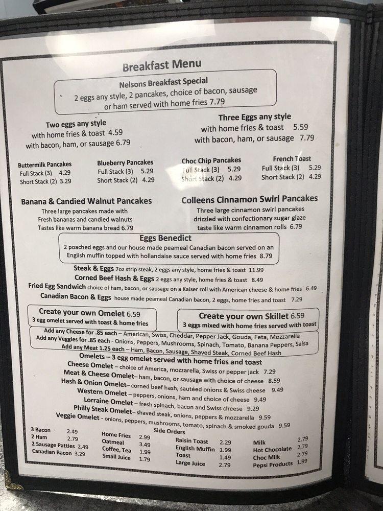 Menu at Nelsons Cafe, Niagara Falls