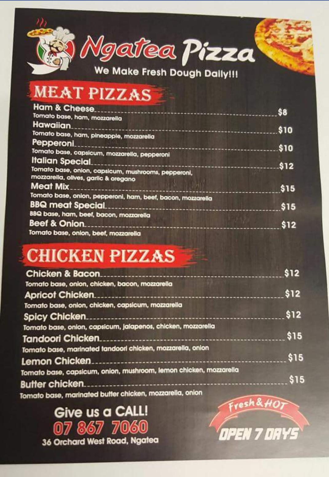 Menu at Ngatea Pizza pizzeria, Ngatea