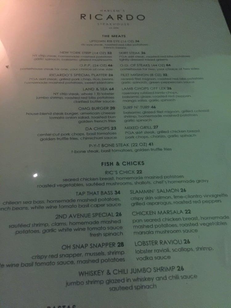 Menu at Ricardo Steakhouse, New York City, 2nd Ave