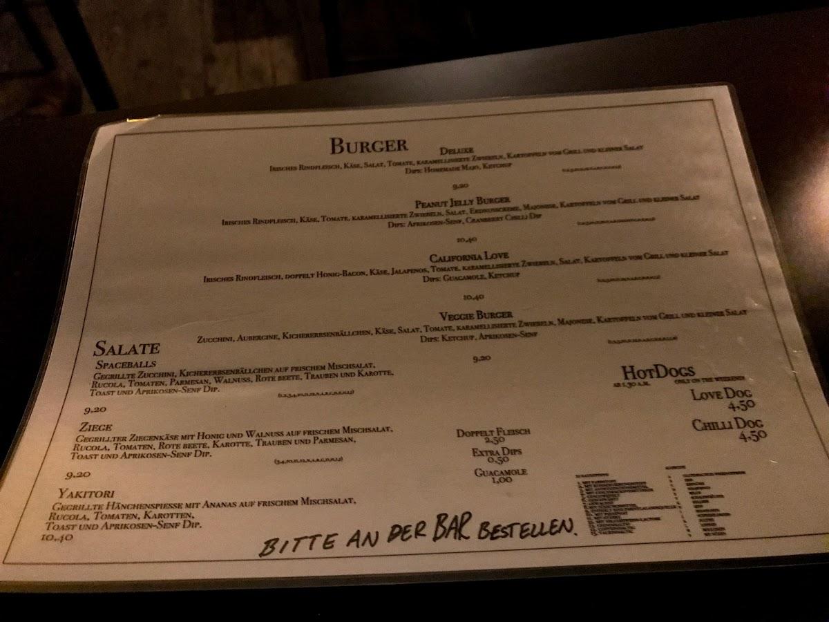Menu at Schnelle Liebe fast food, Munich