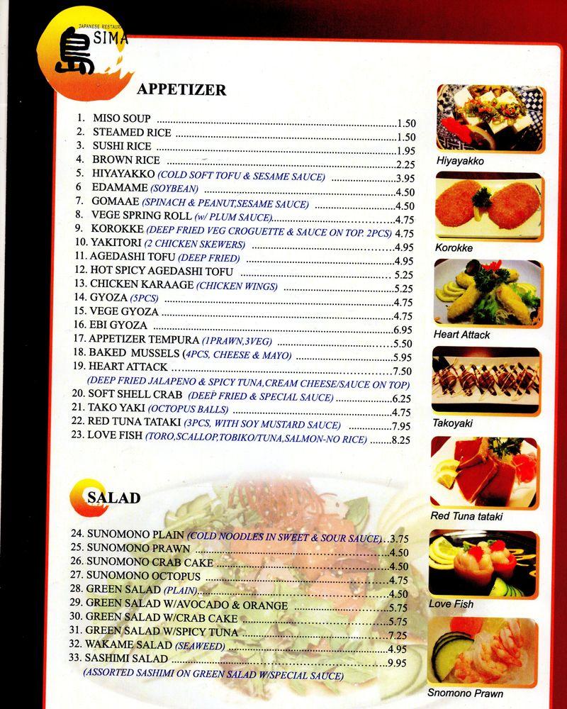 Menu at Sima Sushi (Sechelt) restaurant, Sechelt