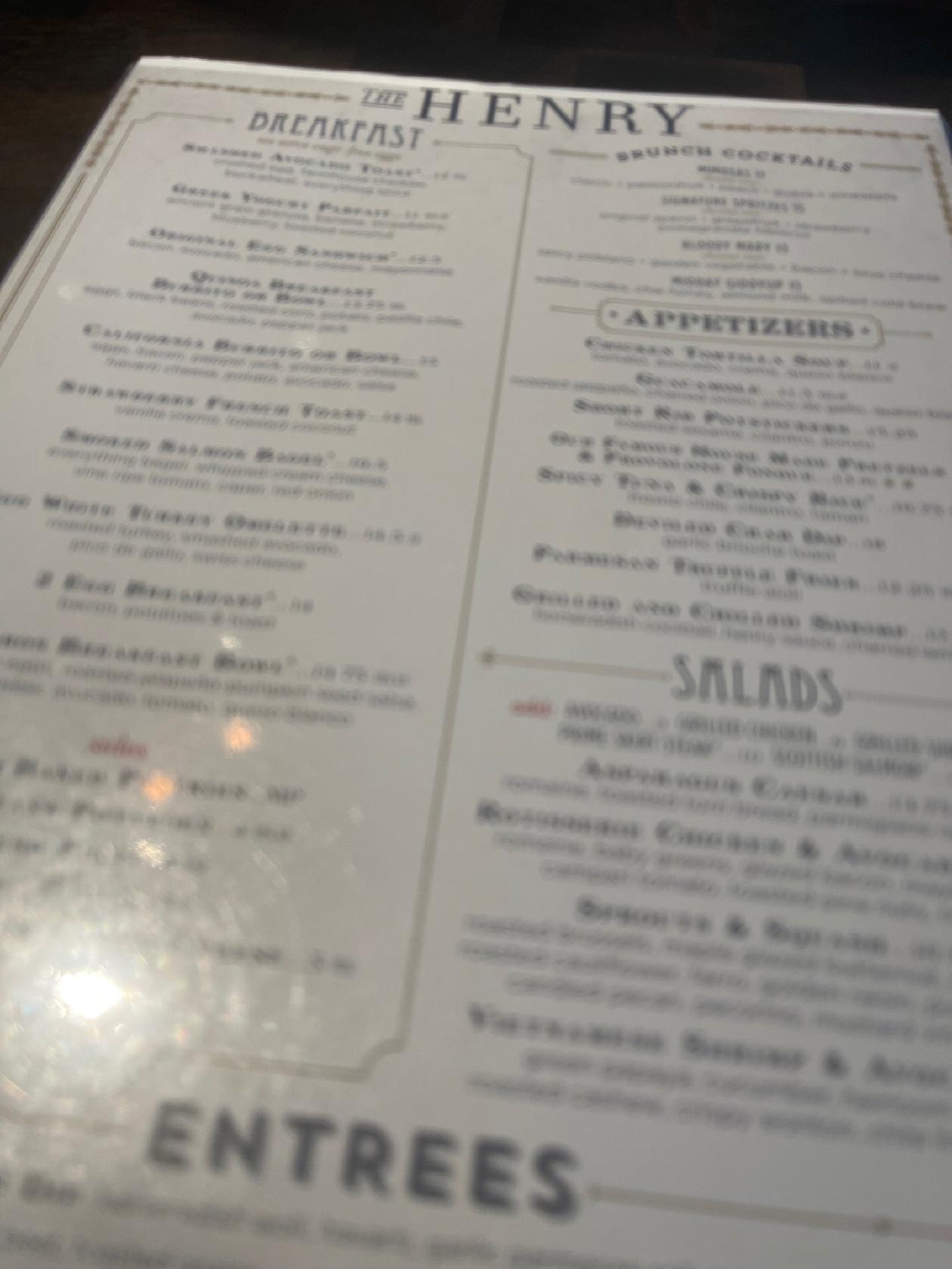 Menu at The Henry restaurant, Dallas, N Akard St Suite 250