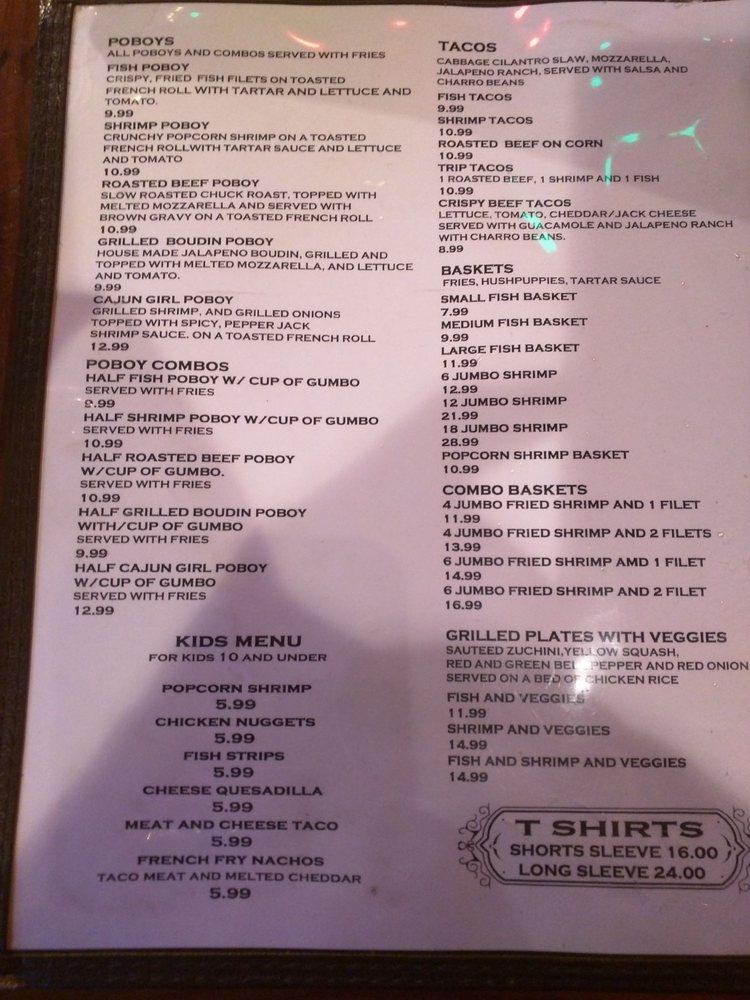 Menu at Tia Juanita's Fish Camp restaurant, Lumberton