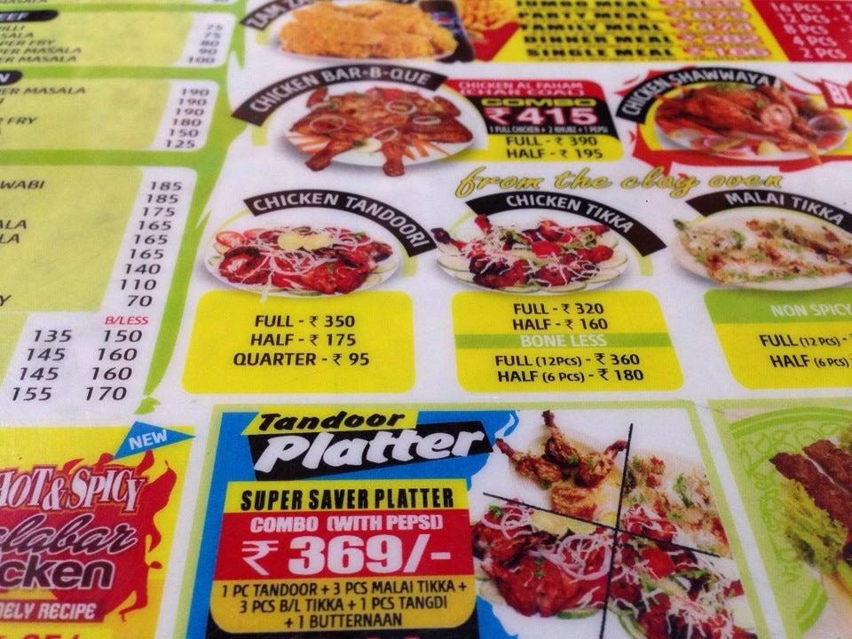 Menu at Zam Zam Palayam, Thiruvananthapuram