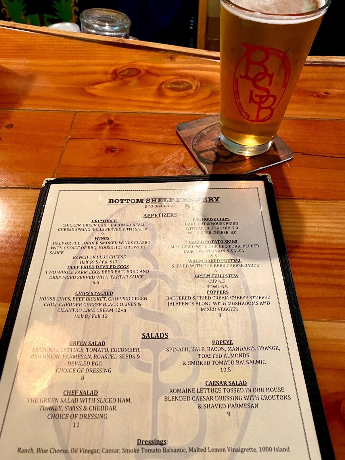 Menu at Bottom Shelf Brewery BBQ, Bayfield