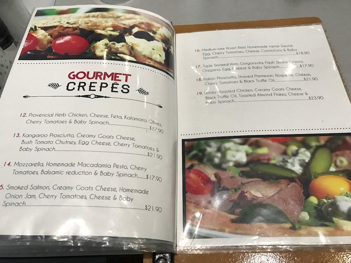 Menu at Café Strada restaurant, Cairns City