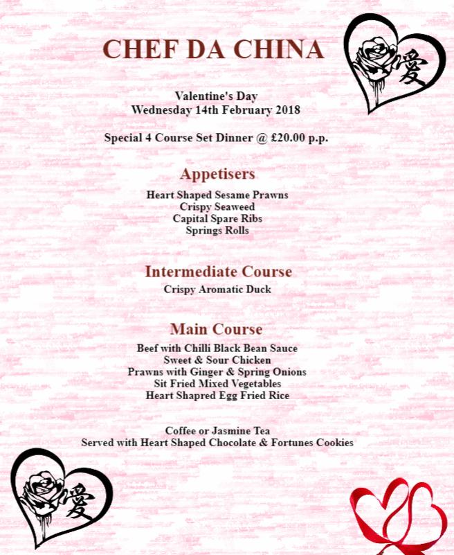 Menu at Chef Da China restaurant, Ferndown