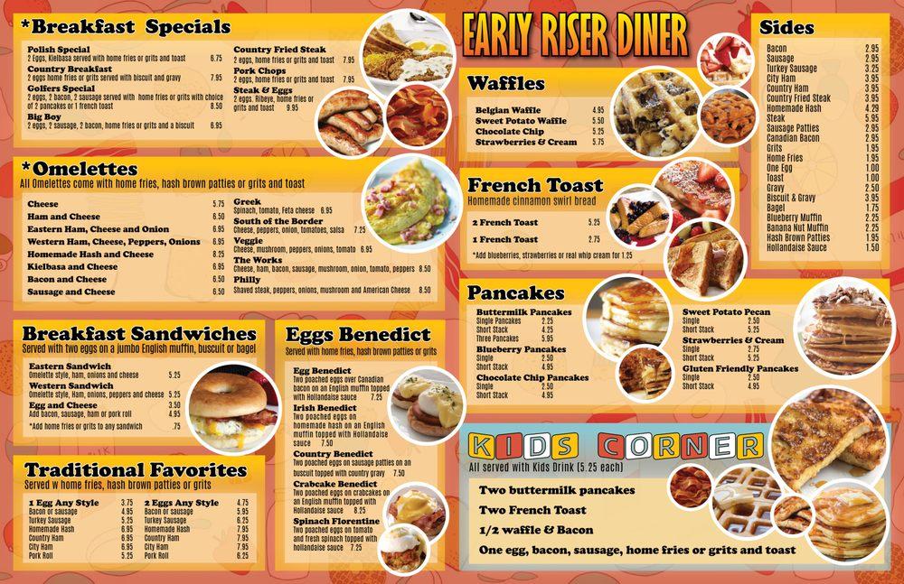 Menu at Early Riser Diner restaurant, Myrtle Beach