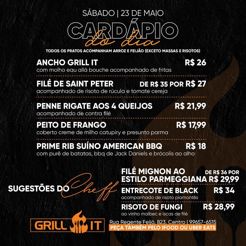 Menu at Grill It restaurant, Piracicaba, R. Reg. Feijó