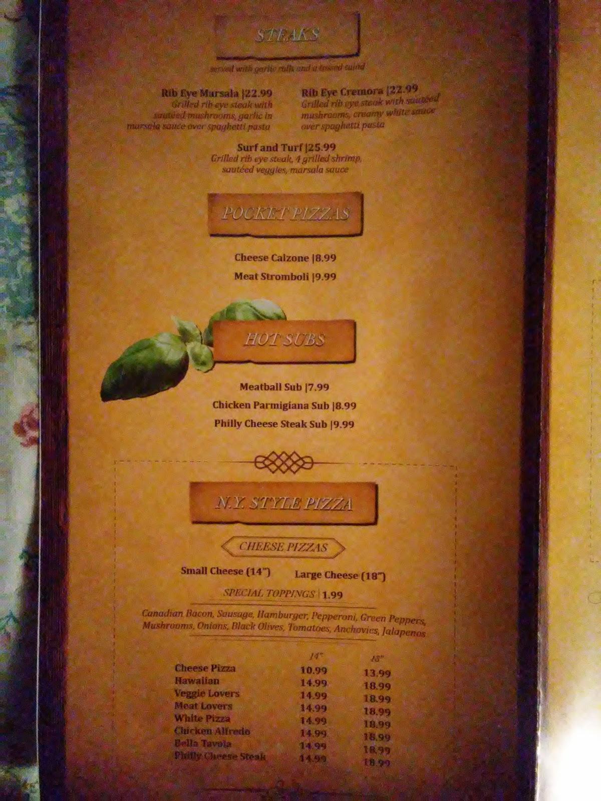 Menu at La Bella Tavola restaurant, Cuero