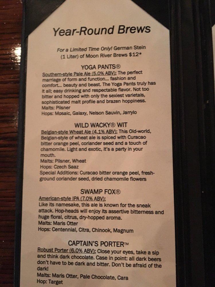 Menu at Moon River Brewing Company pub & bar, Savannah