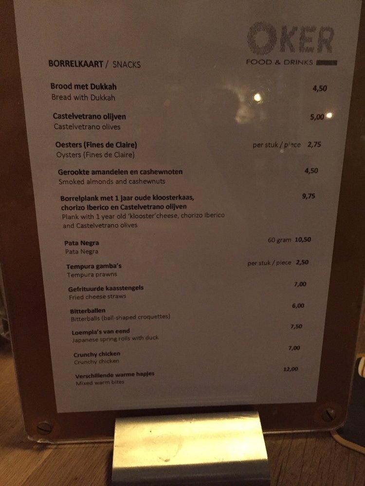 Menu at Restaurant Oker, The Hague
