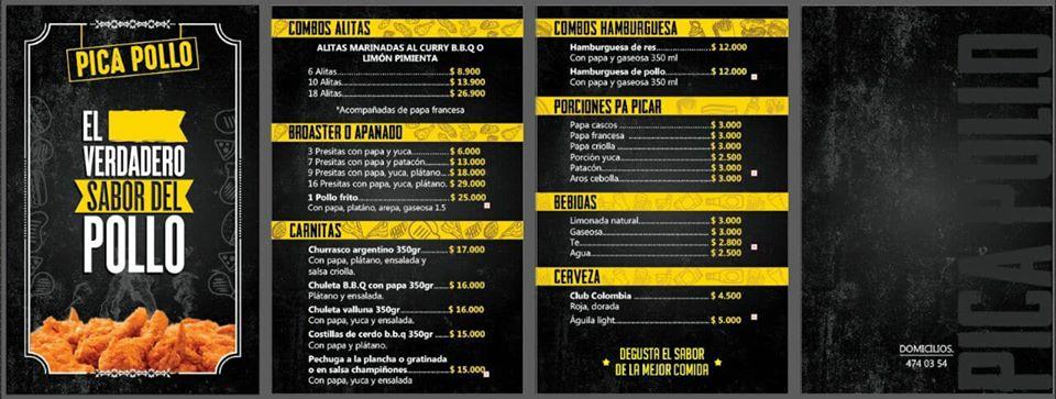 Menu at Pica Pollo restaurant, Bogotá, Cl. 174a #45-68