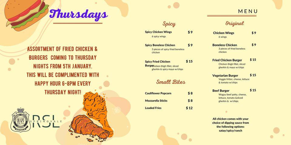 Menu at Springvale RSL restaurant, Springvale