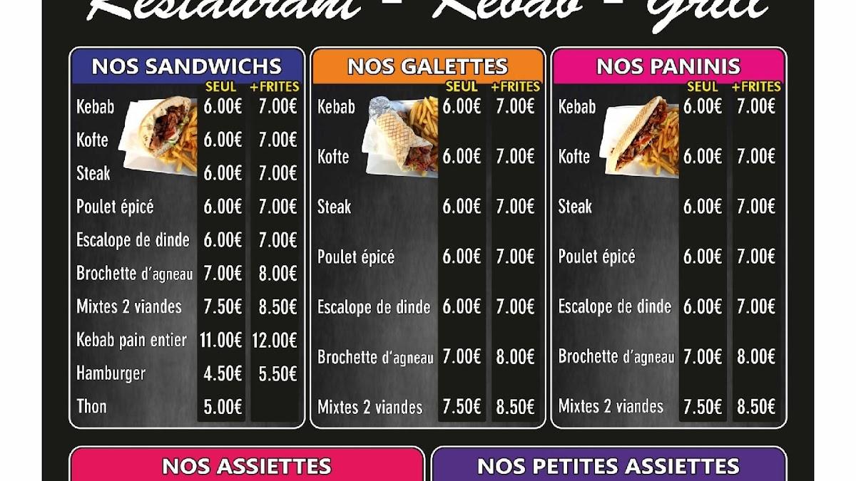 Menu au Stan Kebab fast food, Le Cendre