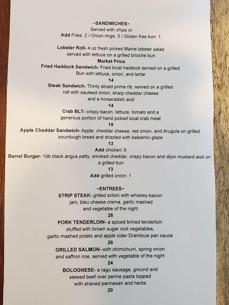 Menu at Tap & Barrel Tavern, Bar Harbor