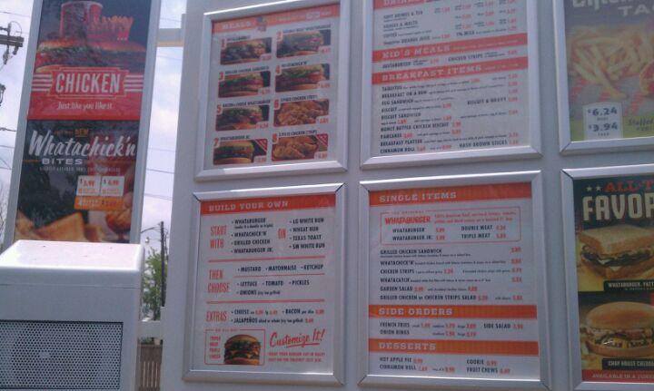 Menu at Whataburger fast food, Paris, N Main St