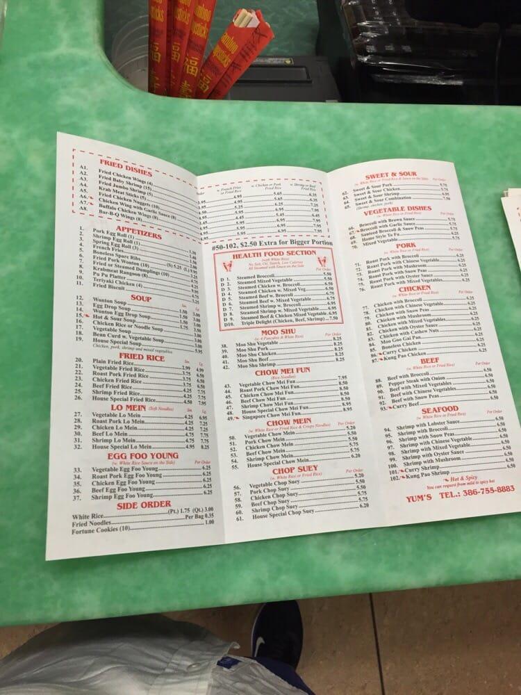 Menu at Yum's restaurant, Lake City