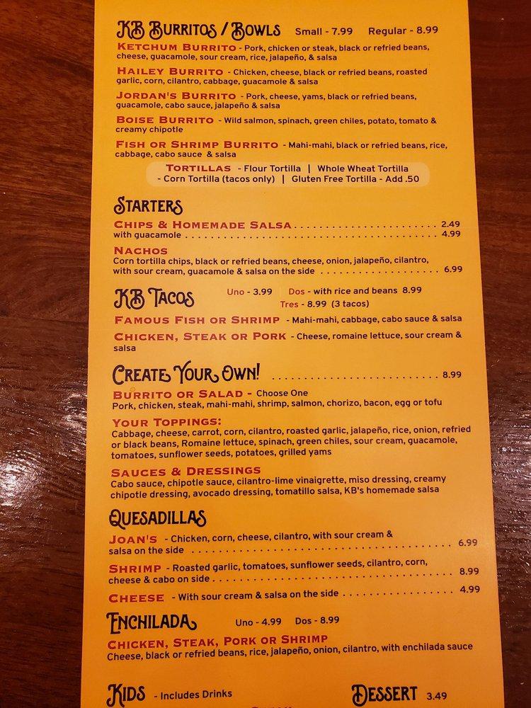 Menu at KB's - Twin Falls restaurant, Twin Falls
