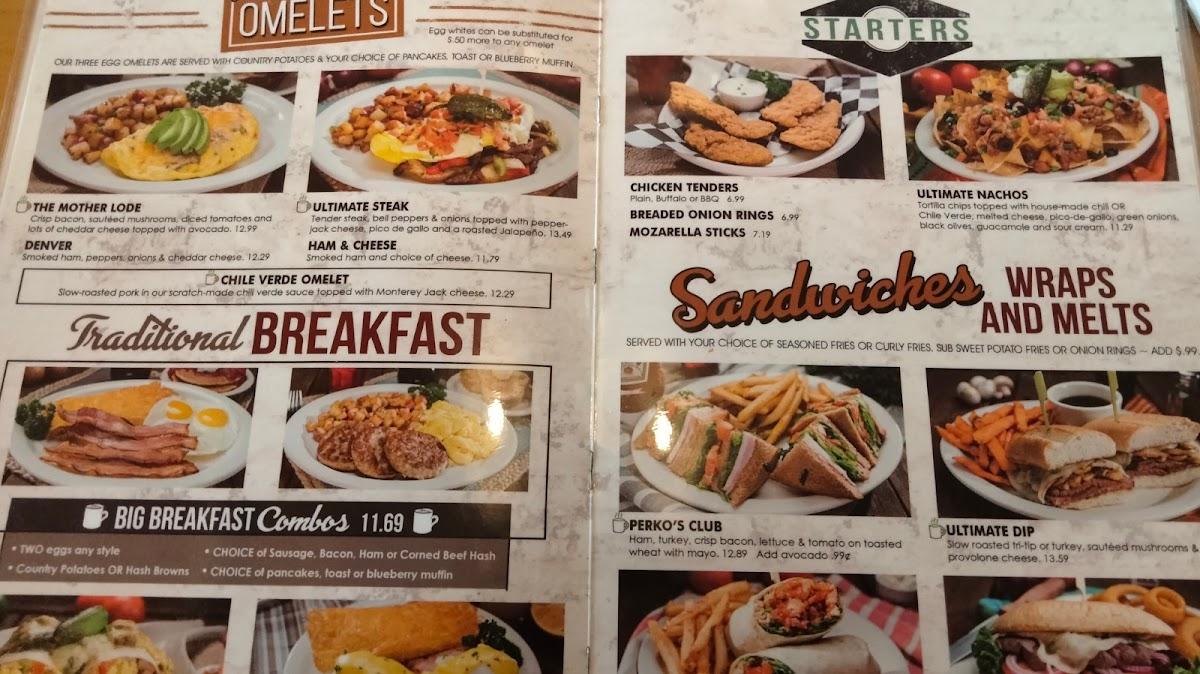 Menu at Perko's Cafe, Modesto, Oakdale Rd