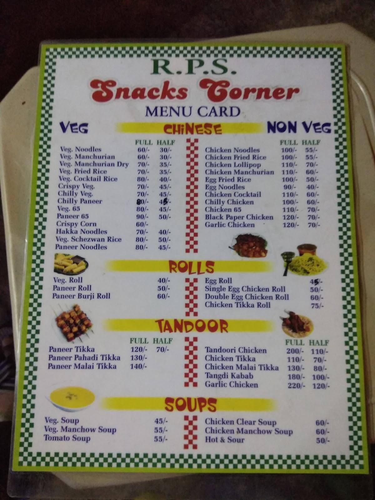 Menu at R.P.S. snack corner., Nagpur