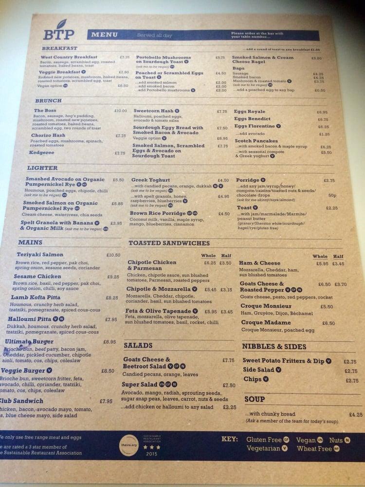 Menu at Boston Tea Party cafe, Stratford-upon-Avon