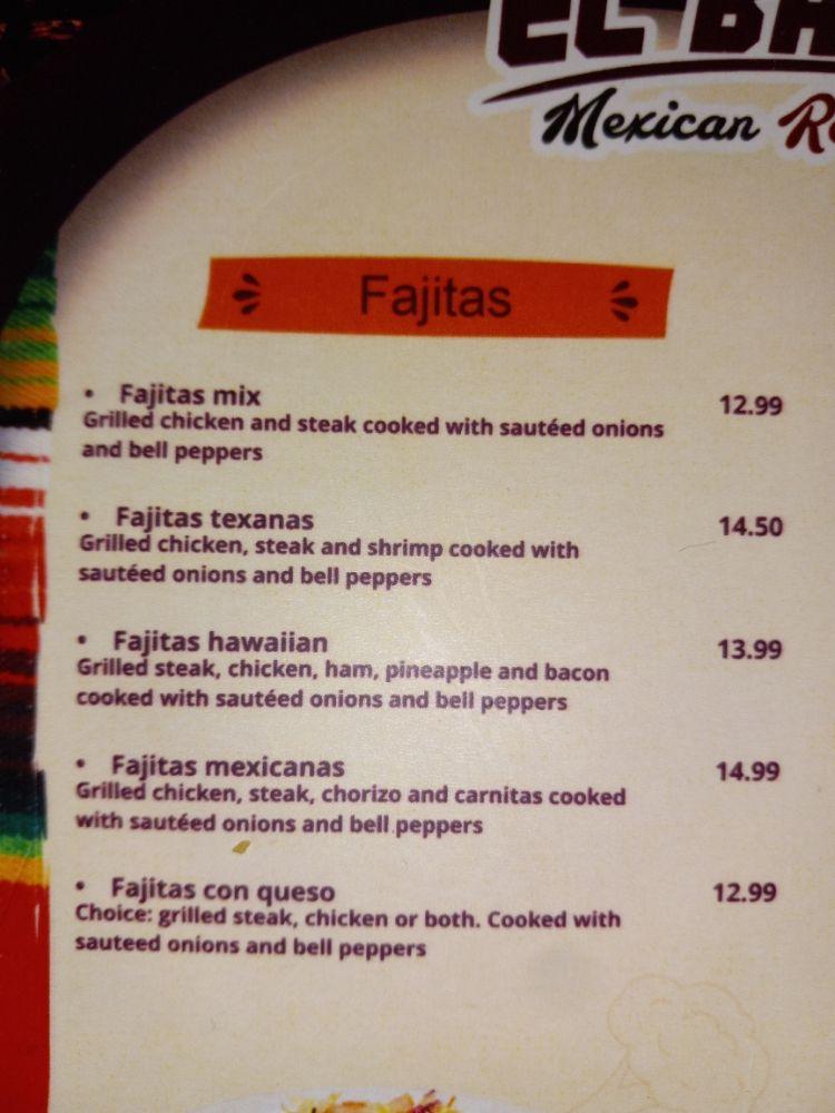 Menu at El Barril Mexican Restaurant, Edgington