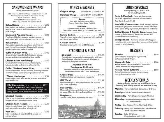 Menu at Hershey Italian Lodge restaurant, Hershey