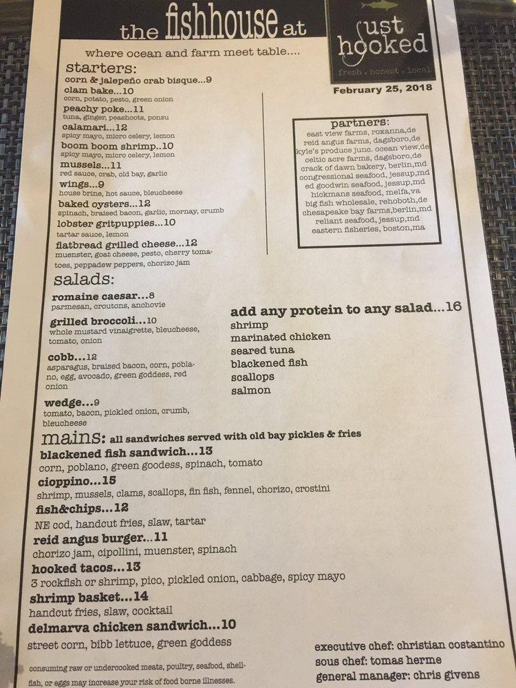 Menu at Just Hooked restaurant, Fenwick Island