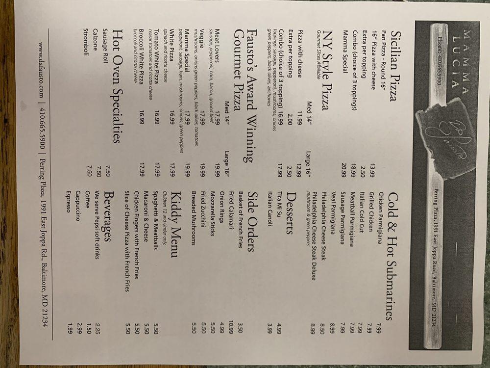 Menu at Mamma Lucia restaurant, Parkville, E Joppa Rd