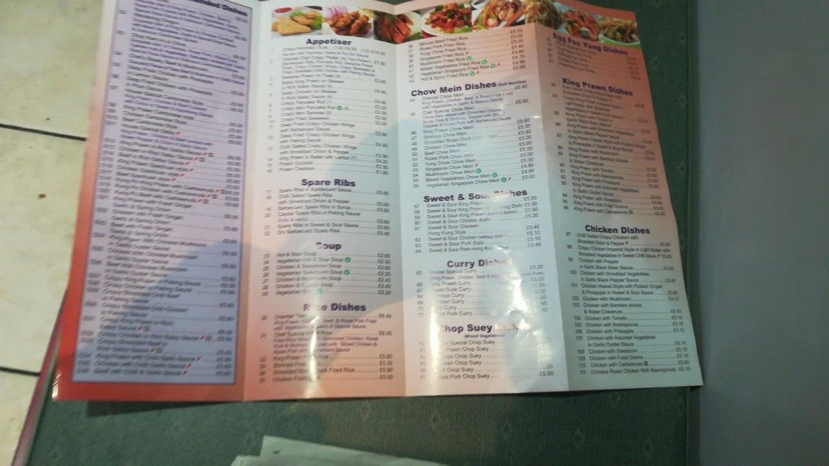 Menu at Oriental Chef fast food, Leicester, 172 Ryder Rd