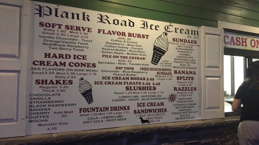 Menu at Plank Road Ice Cream desserts, Syracuse