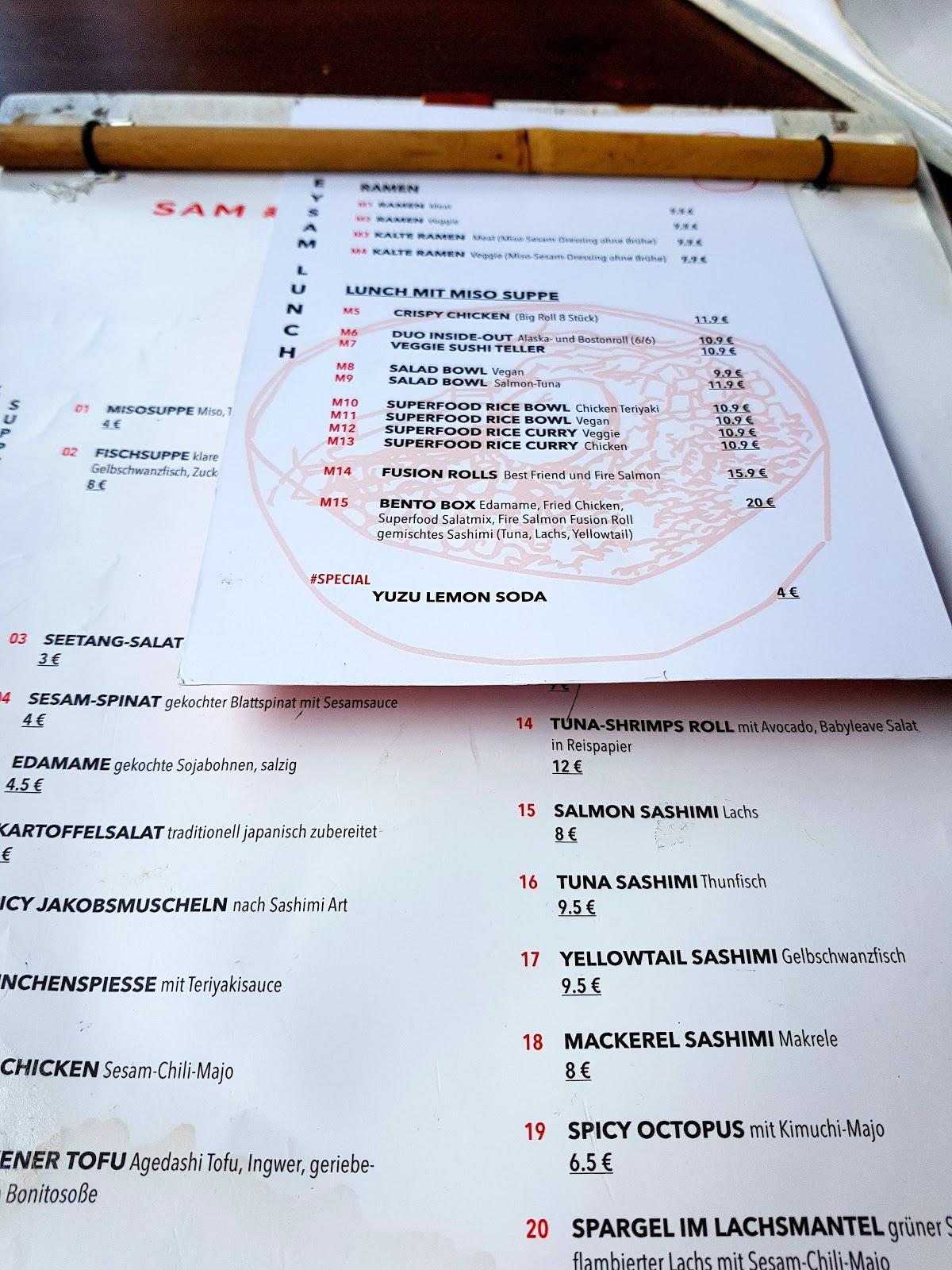 Menu at SAM - sushi and meat restaurant, Munich, Ligsalzstraße 30