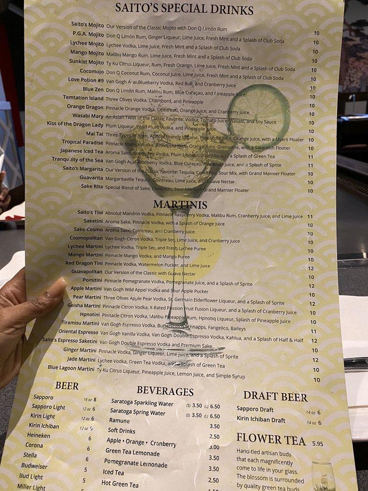 Menu at Saito steakhouse, Pompano Beach