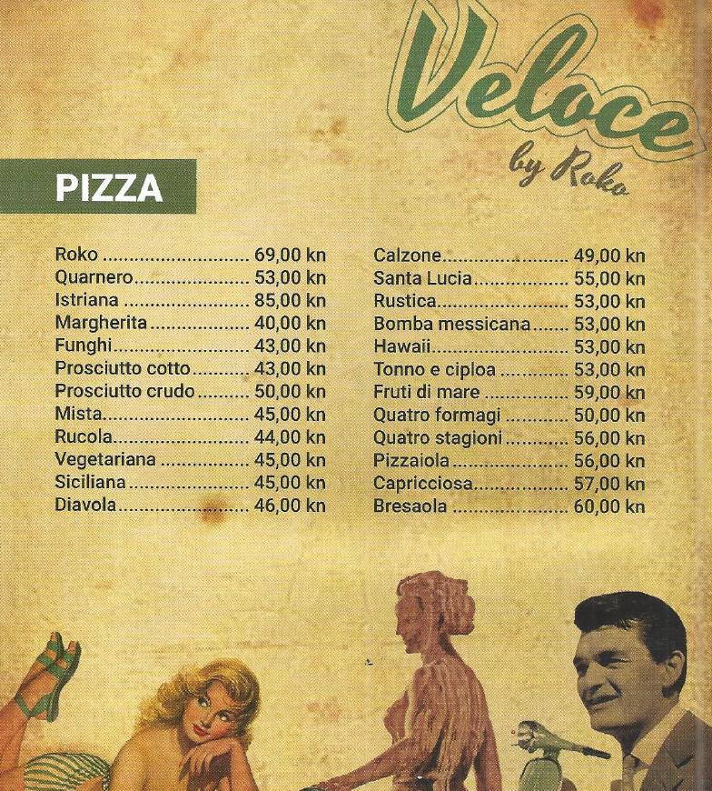 Menu at Veloce by Roko restaurant, Opatija